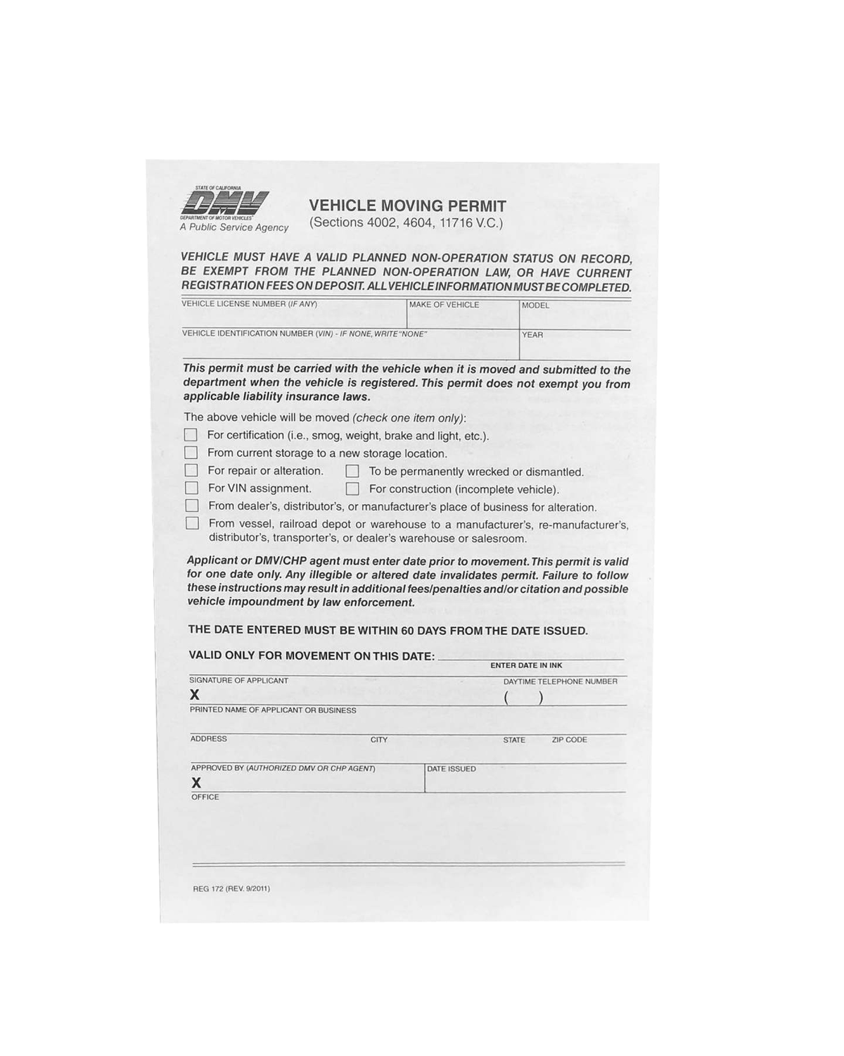DMV Vehicle Moving Permit Guidelines - CA Regulations - Studocu