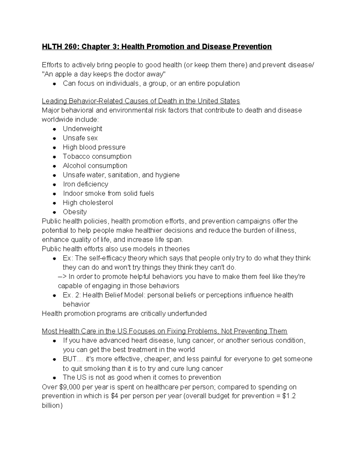 Chapter 9 Notes - HLTH 260: Chapter 3: Health Promotion and Disease ...