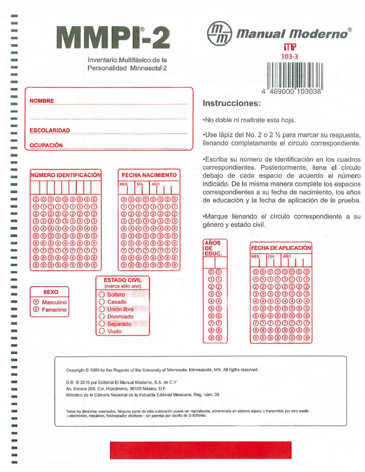 MMPI-2. Hoja de respuestas para el Inventario Multifásico de la ...