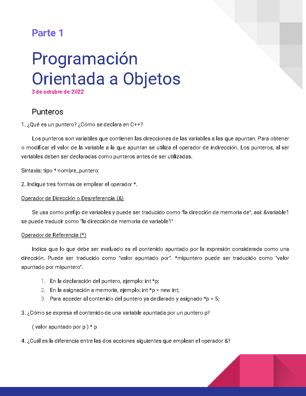 Teoría POO - Parte 1 Programación Orientada a Objetos 3 de octubre de ...