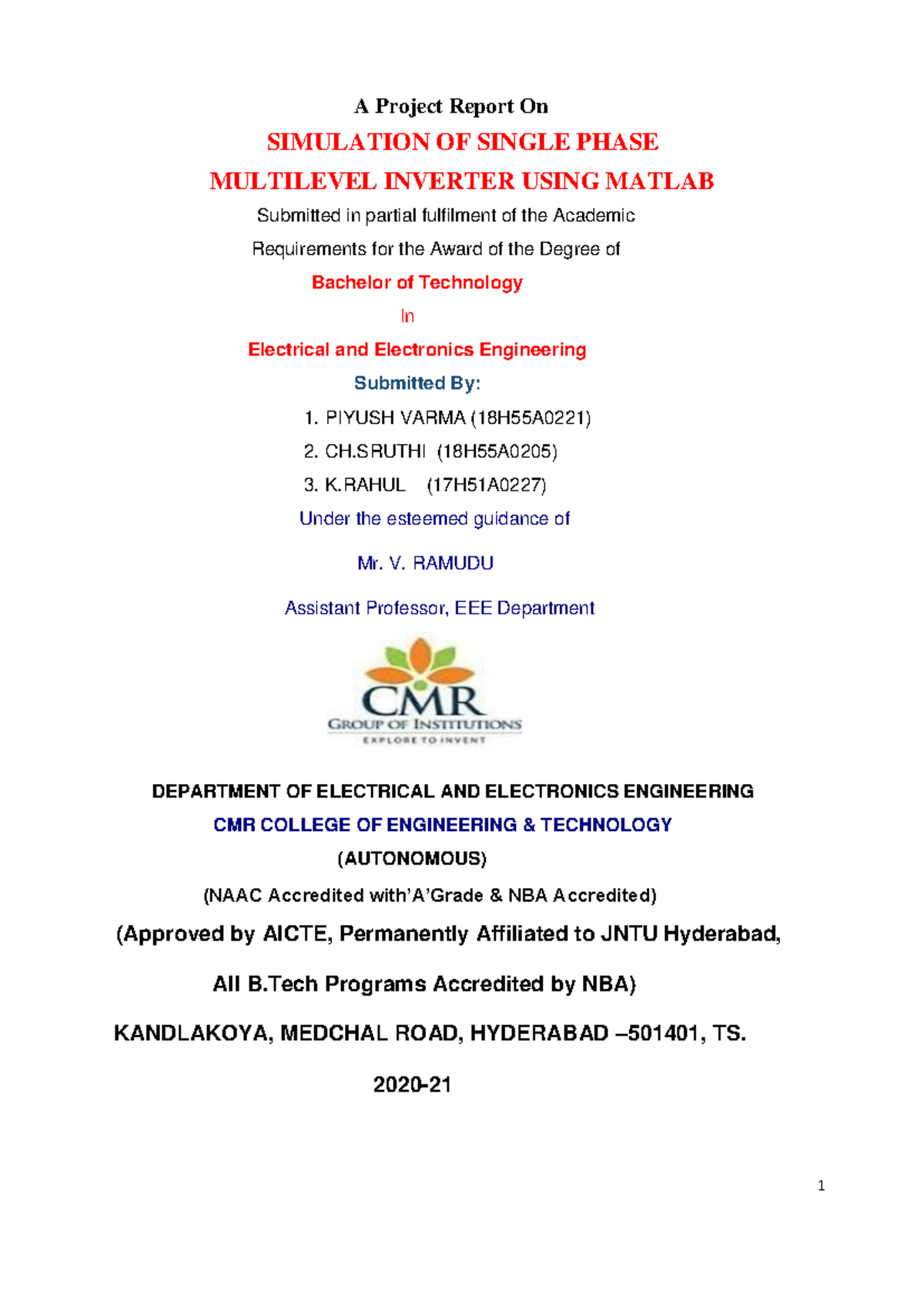 MINI project Final Document on simulation of 3 level inverter using ...