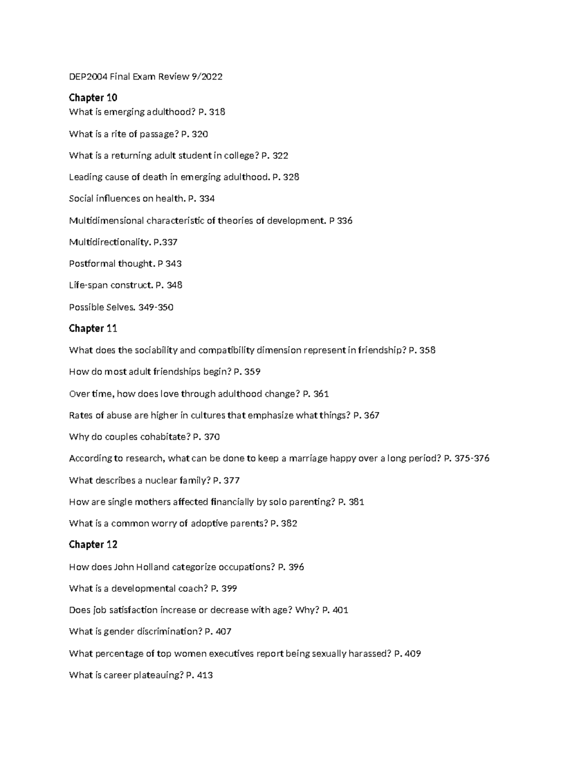 DEP2004 Final Exam Review Guide: Key Concepts & Topics 2022 - Studocu