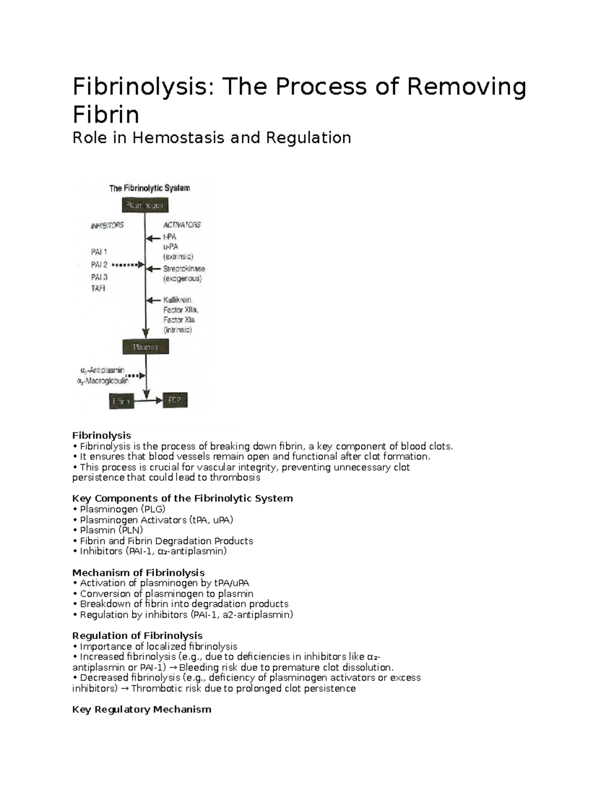 HEMA 2 Finals: Fibrinolysis and Its Role in Hemostasis - Studocu