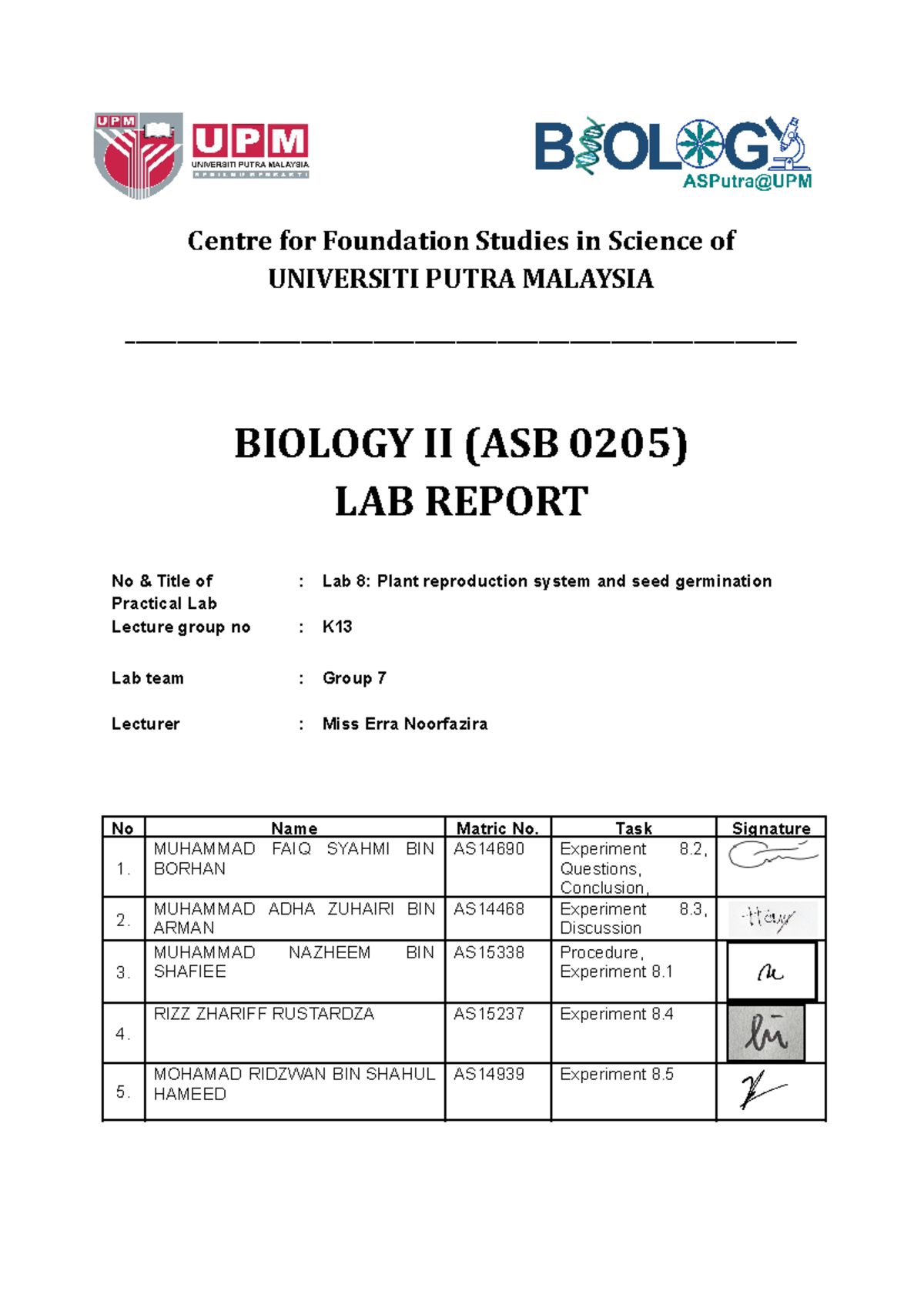 Plant reproduction system and seed germination - Task Signature 1 ...