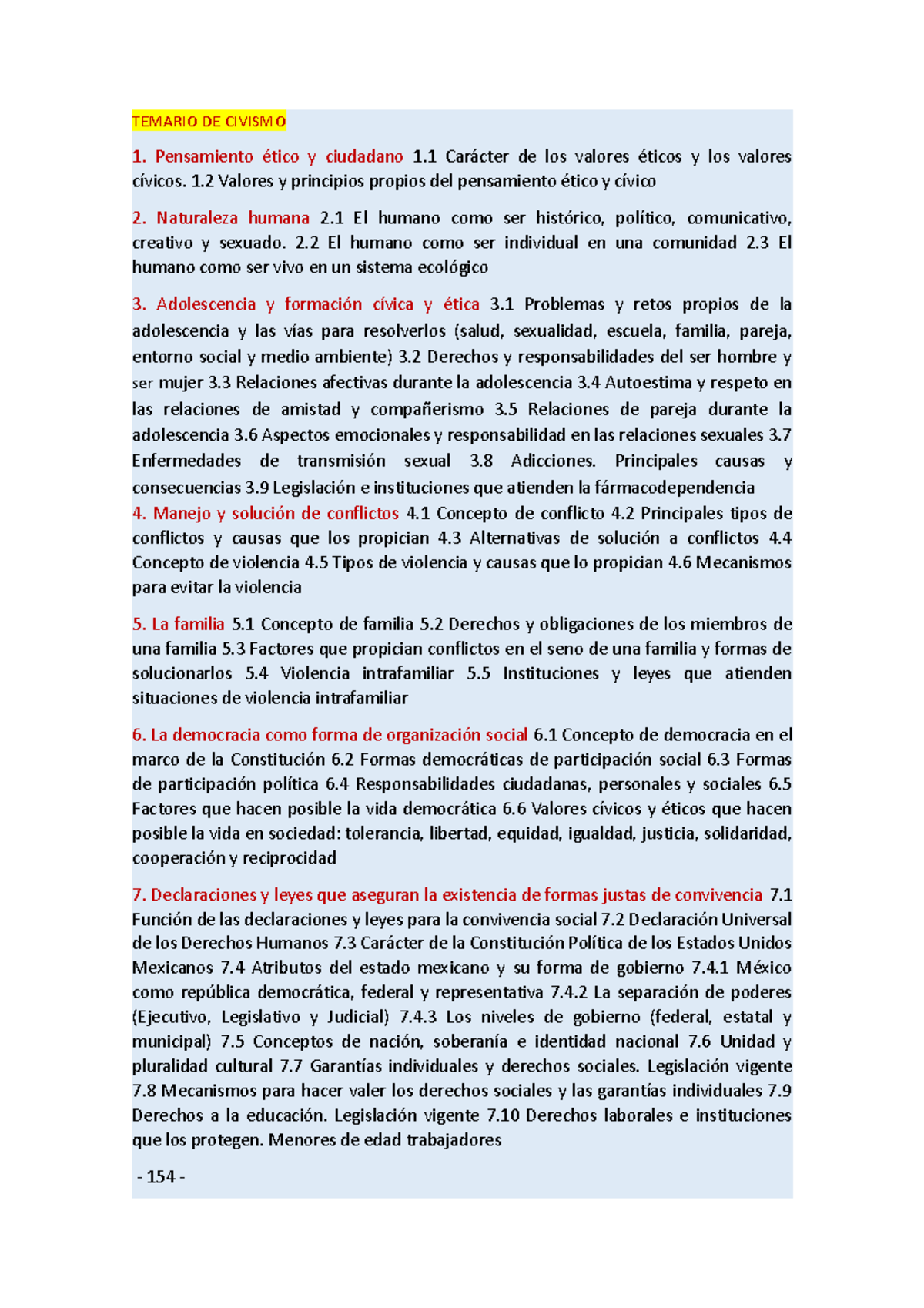 Temario de Civismo y Formación Cívica - Ética y Valores Sociales - Studocu