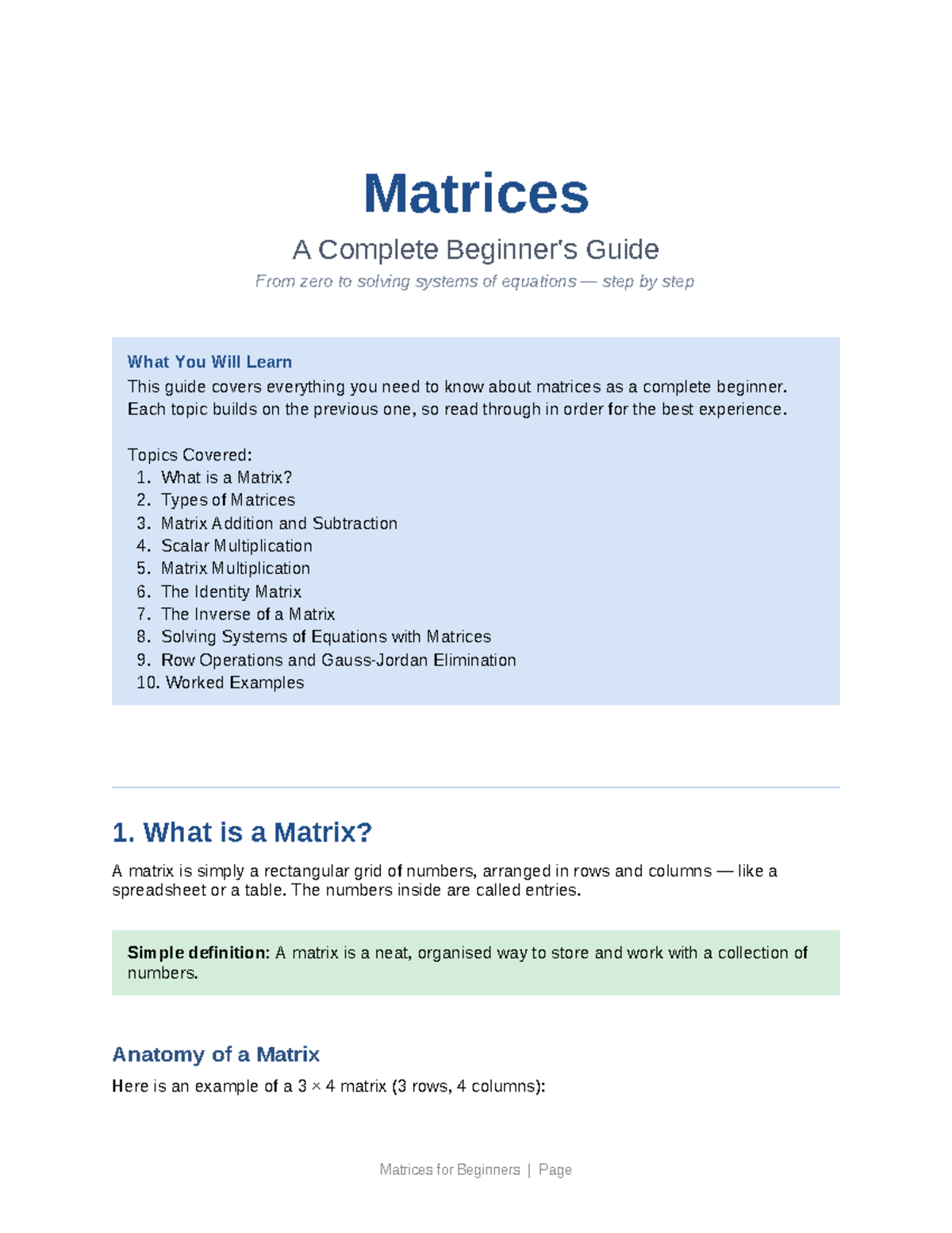 Matrices 101: A Beginner's Guide to Solving Equations - Studocu