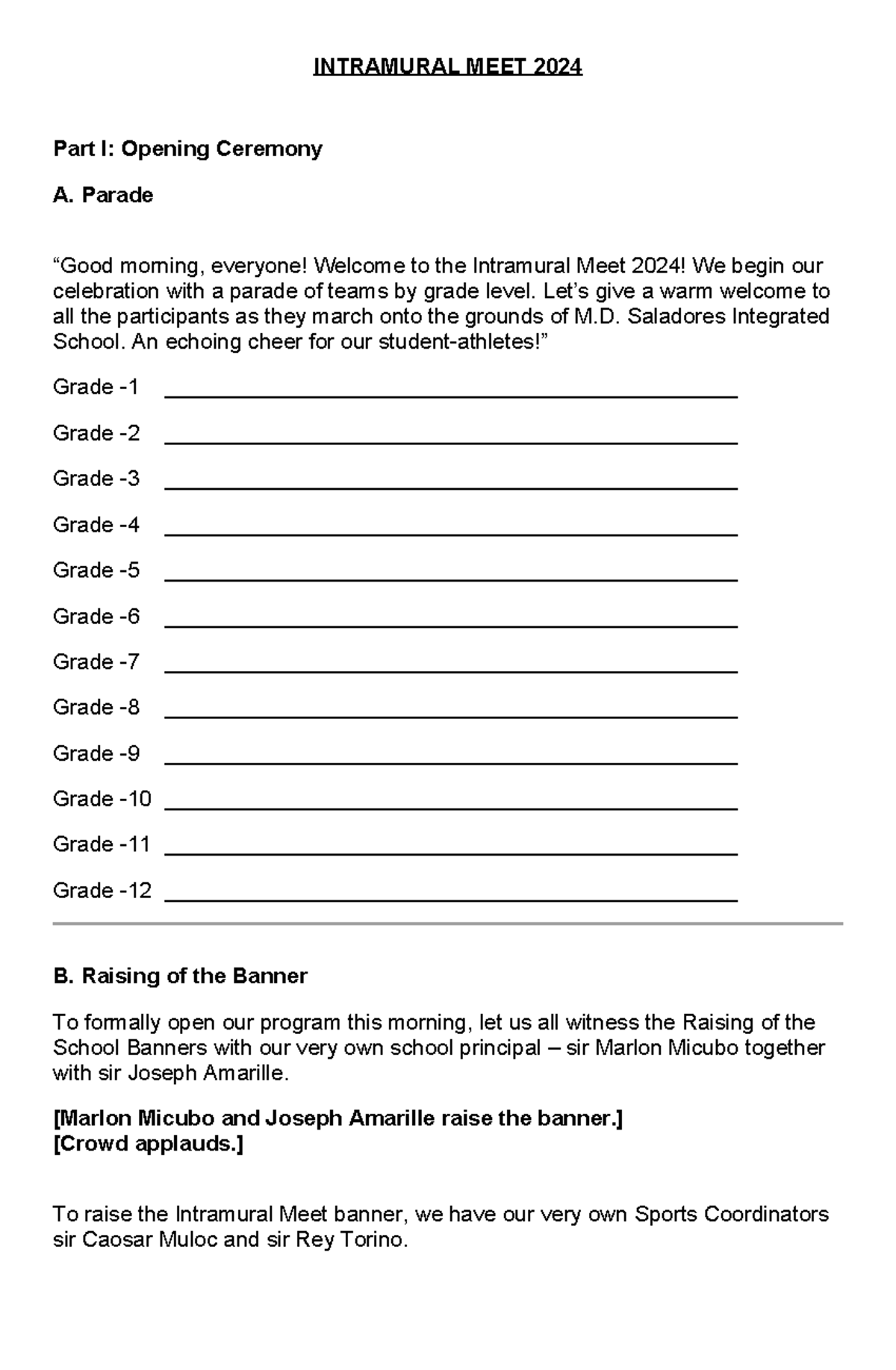 Intramural Meet 2024 - Opening Ceremony & Program Script - Studocu