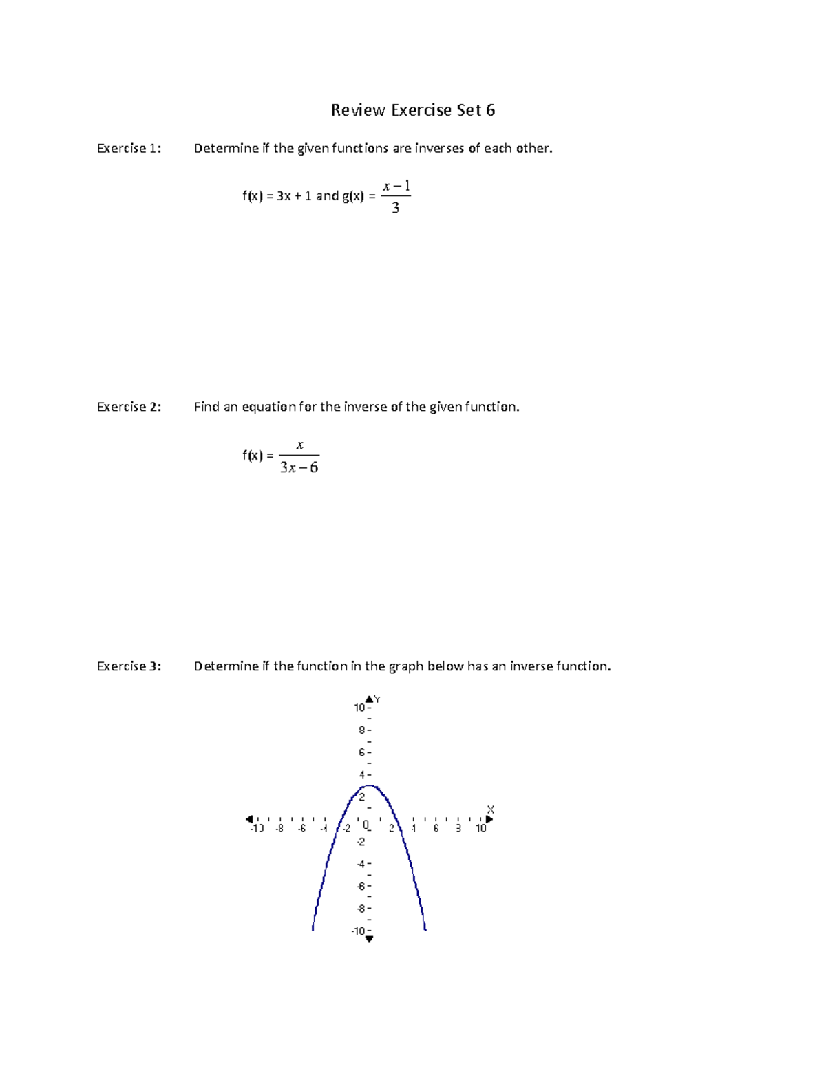 Math 1414: Review Exercise Set 6 - Inverse Functions Analysis - Studocu