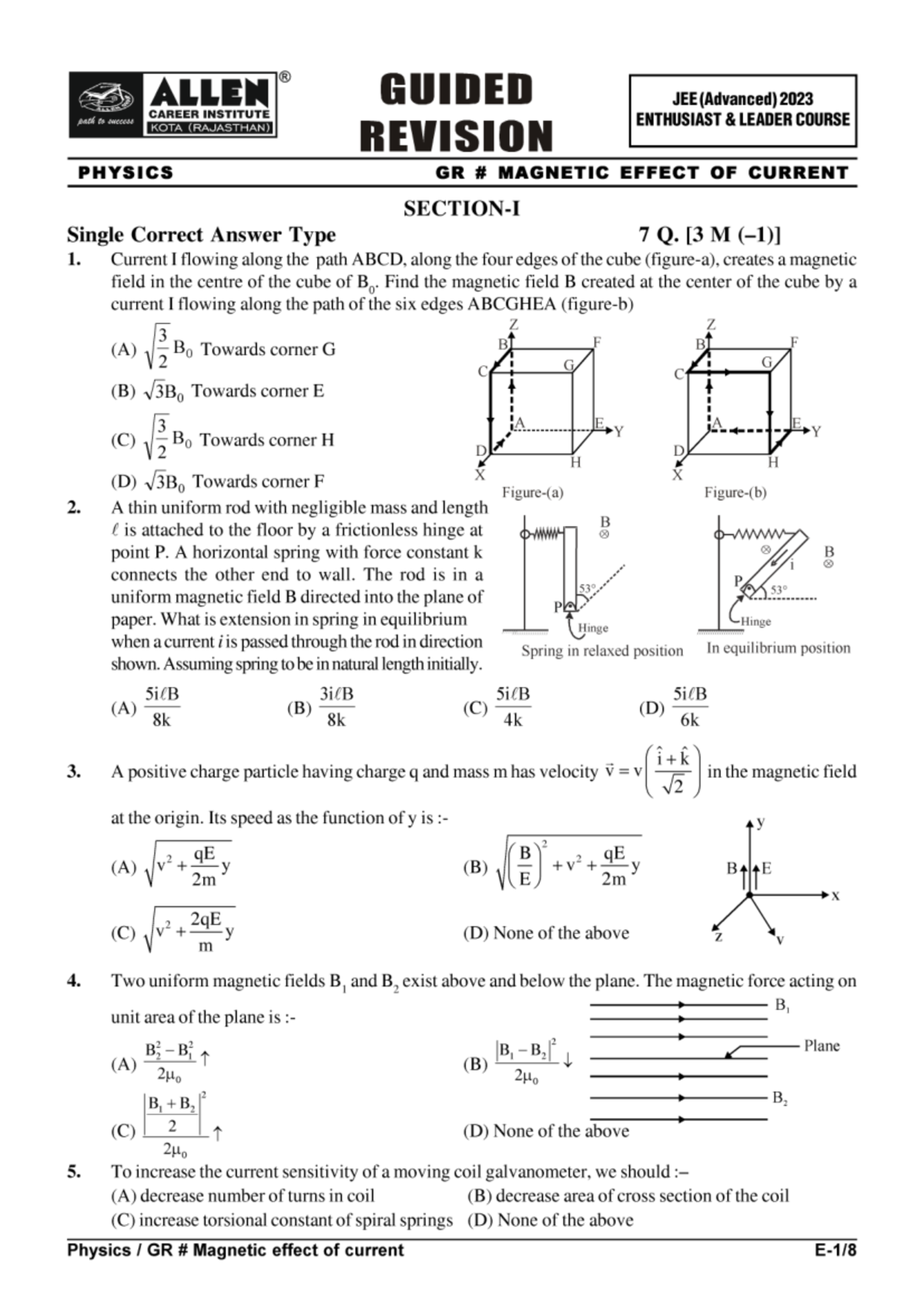 Physics GR Magnetic Effect of Current - Revision Notes for JEE ...