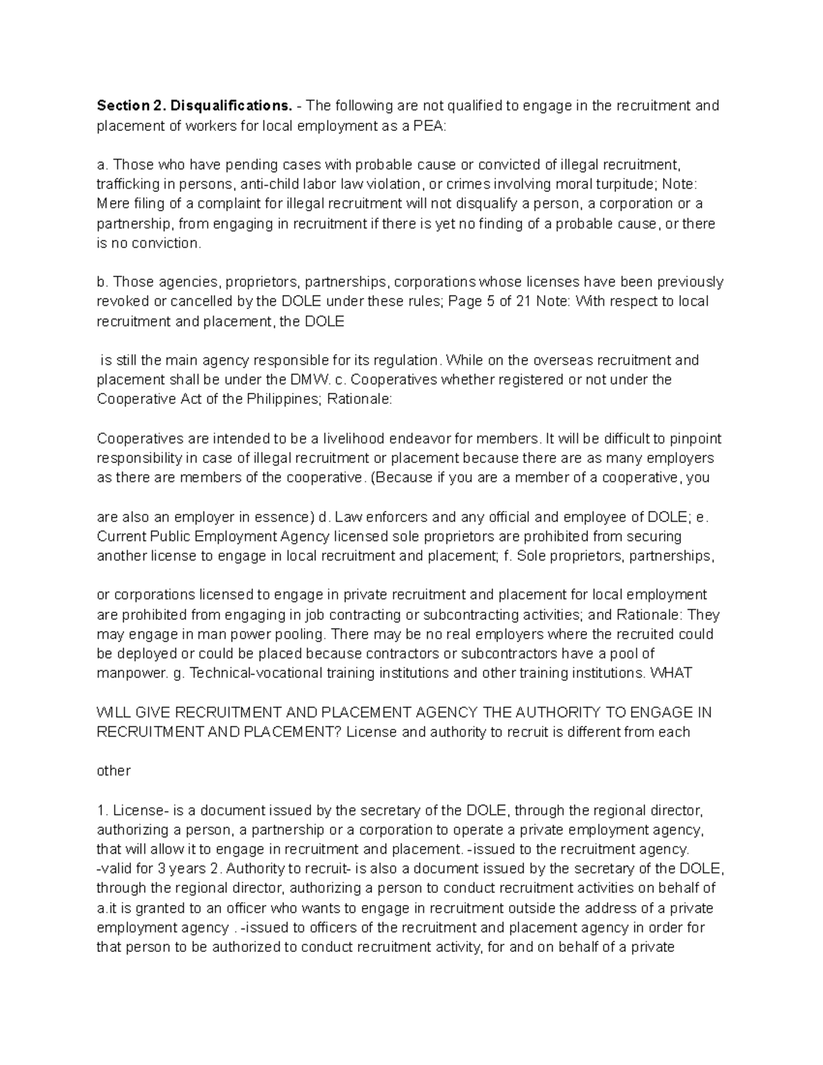 Labor Code: Section 2 - Disqualifications in Recruitment and Placement ...