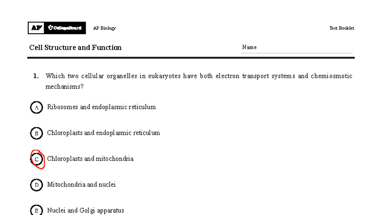 AP Bio Unit 2 Practice Questions: Cell Structure & Function Review ...