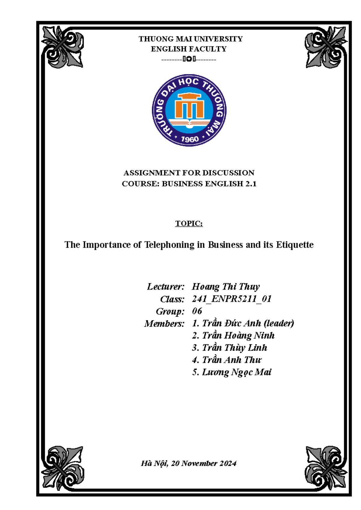 Business English 2.1 - Group 6 - THUONG MAI UNIVERSITY ENGLISH FACULTY ...