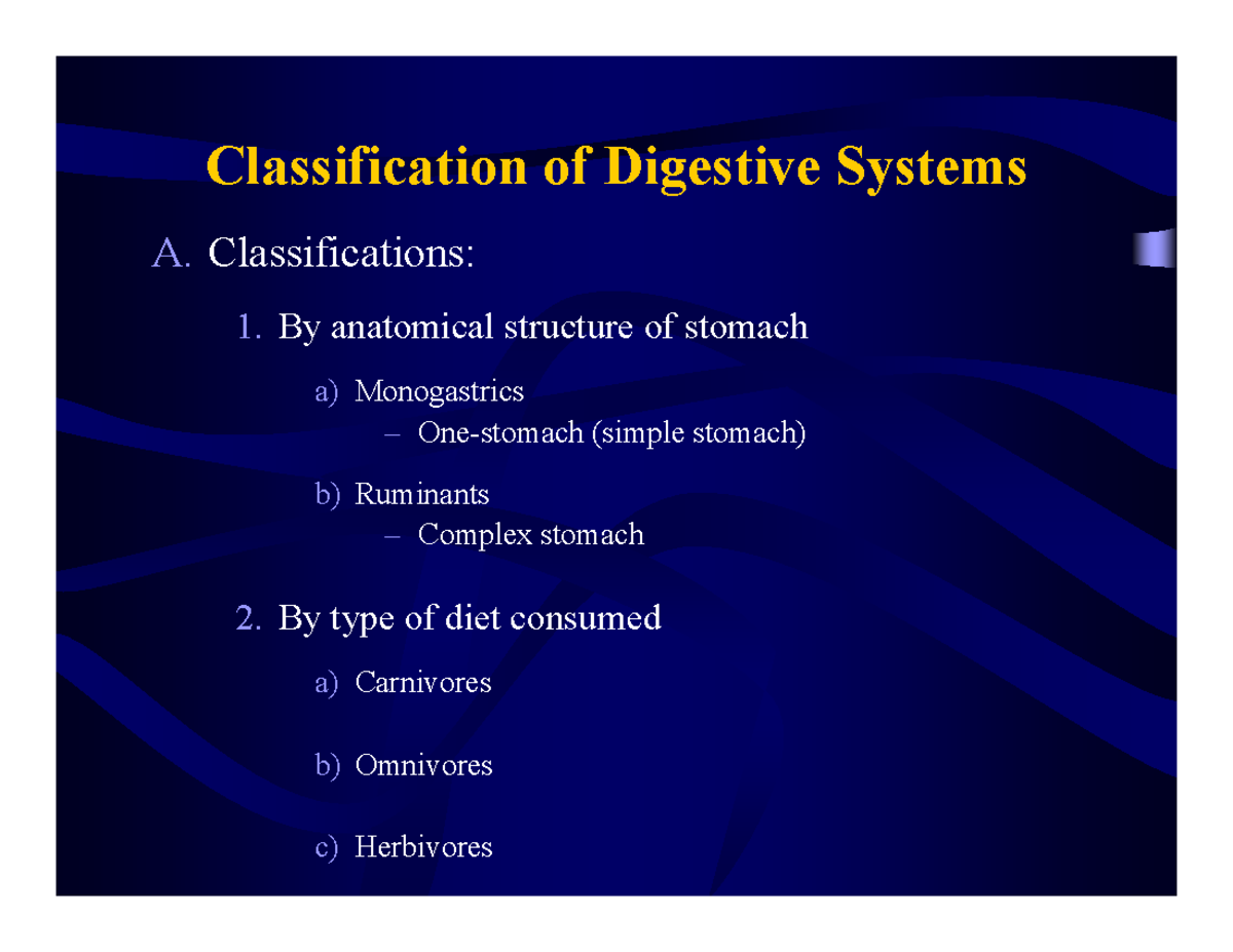 Classification of Digestive Systems: Overview & Examples (Duke's Physiology) - Studocu