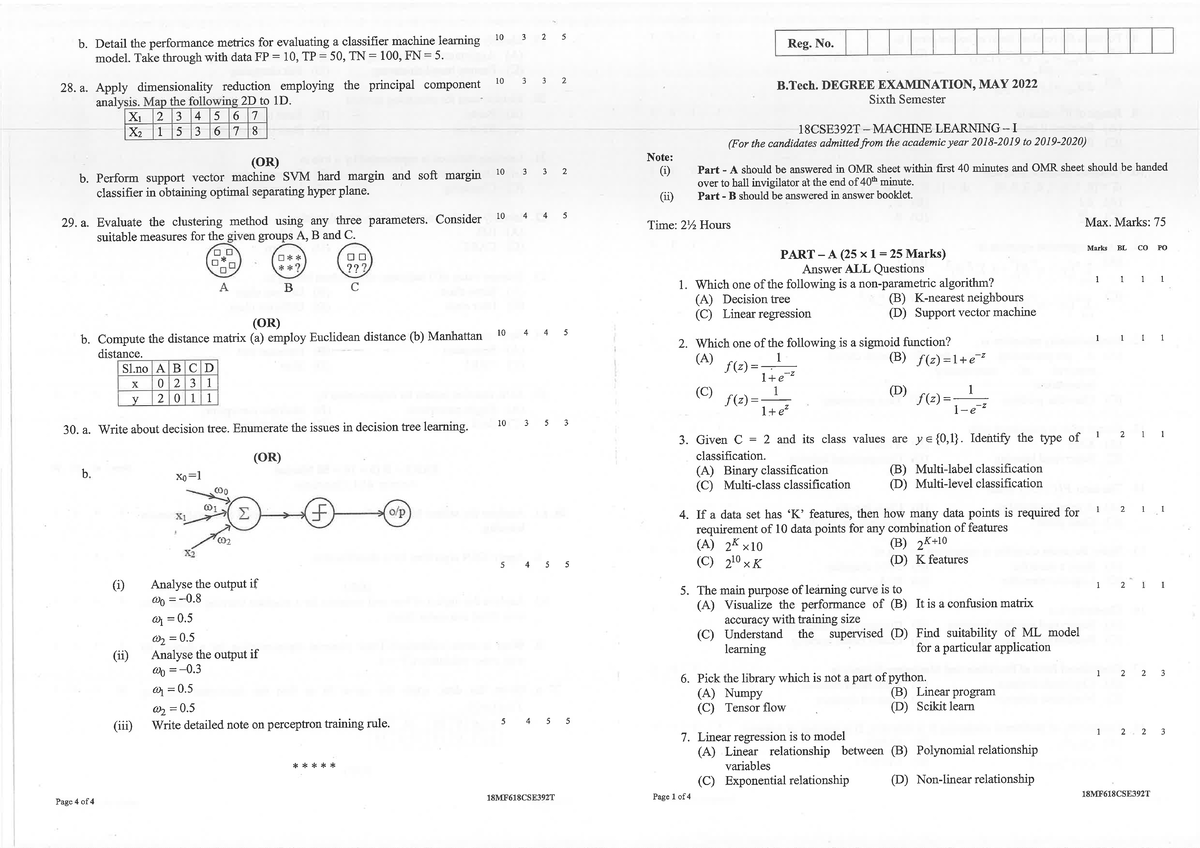 ML University Exam QP: Machine Learning Fundamentals - Studocu
