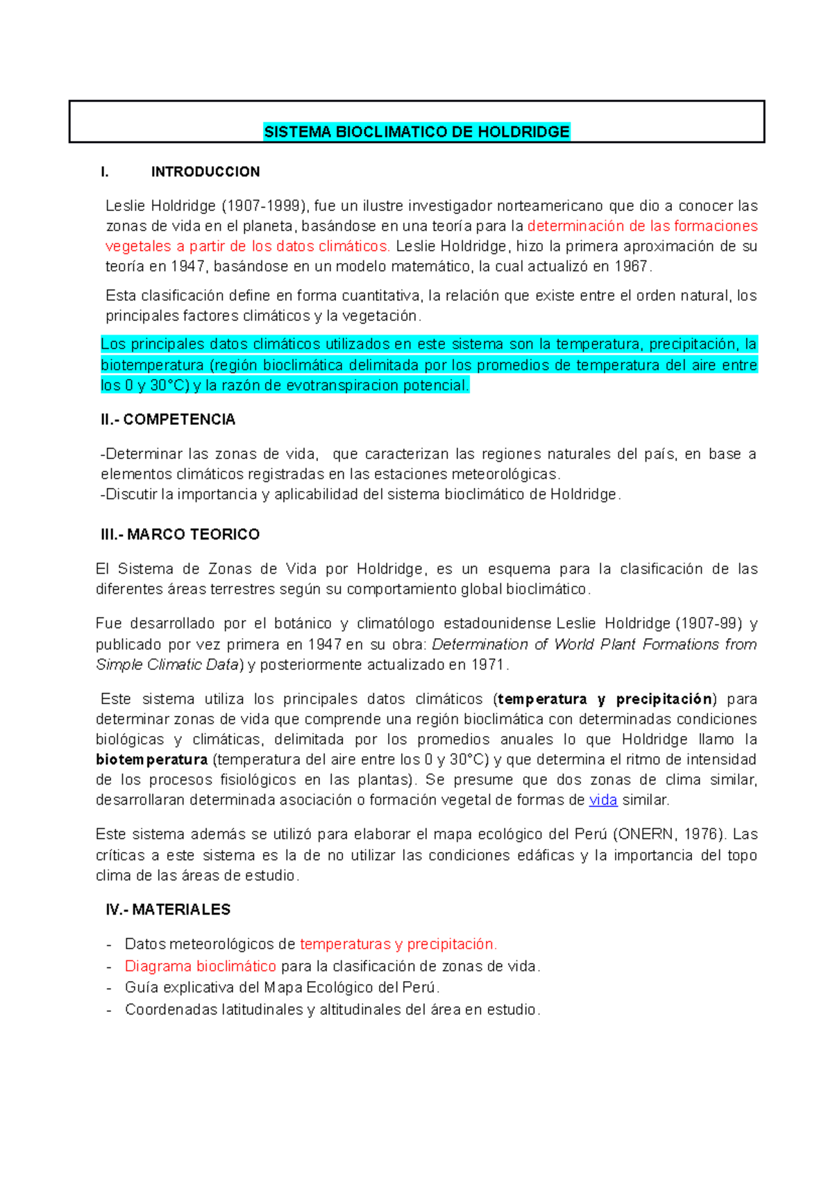 Sistema Bioclimático de Holdridge: Teoría y Aplicaciones Climatológicas - Studocu