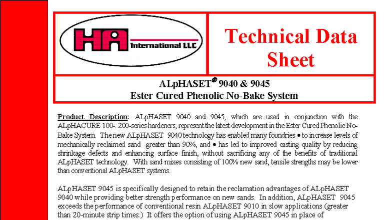 ALpHASET 9040 & 9045: Ester Cured Phenolic System Overview - Studocu