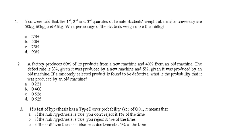 Final Practice Questions for Statistics 101 - Studocu
