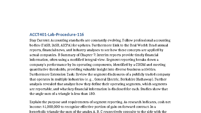 ACCT401: Advanced Financial Reporting Insights and Segment Analysis - Studocu