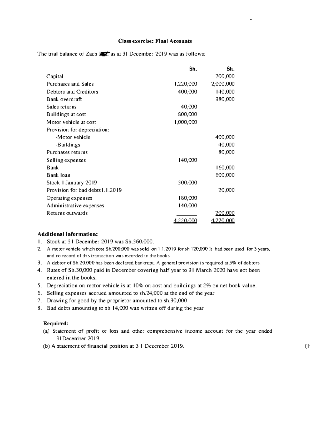 Class exercise - Helps polish knowledge on income statements - Class ...