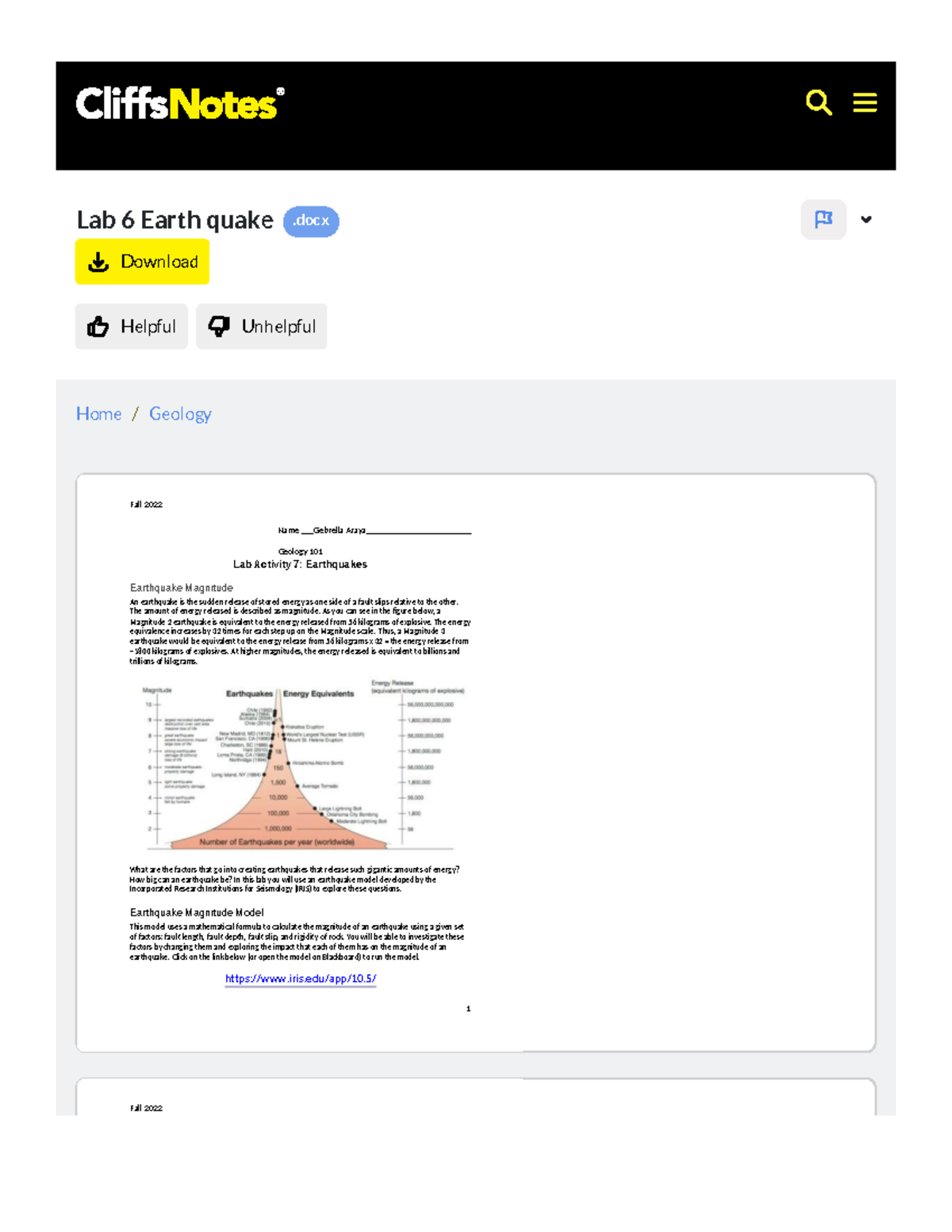 Lab 6 Earth quake - Lab 6 Earth quake .docx Download Helpful Unhelpful ...