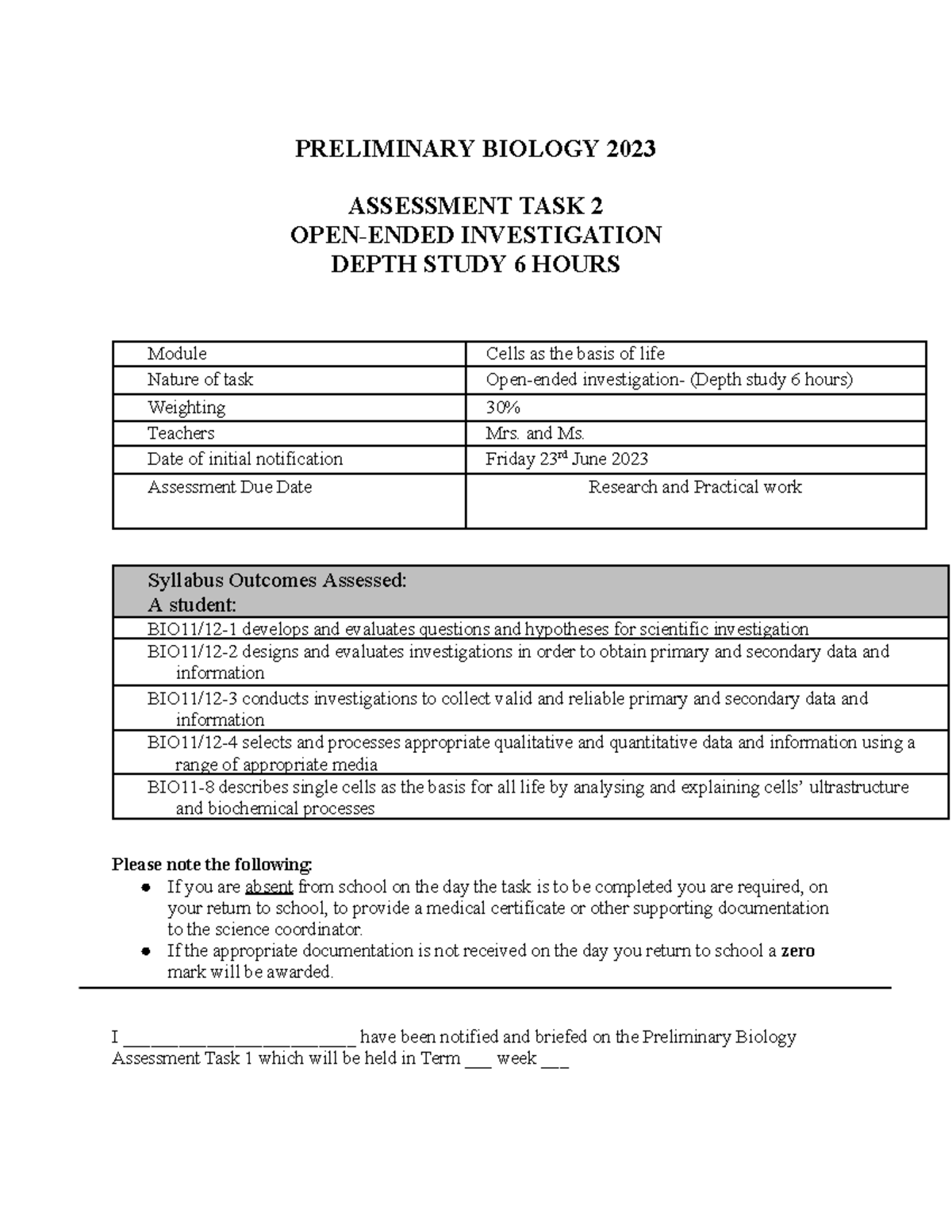Preliminary Biology 2023 Assessment Task 2: Enzyme Investigation Report ...