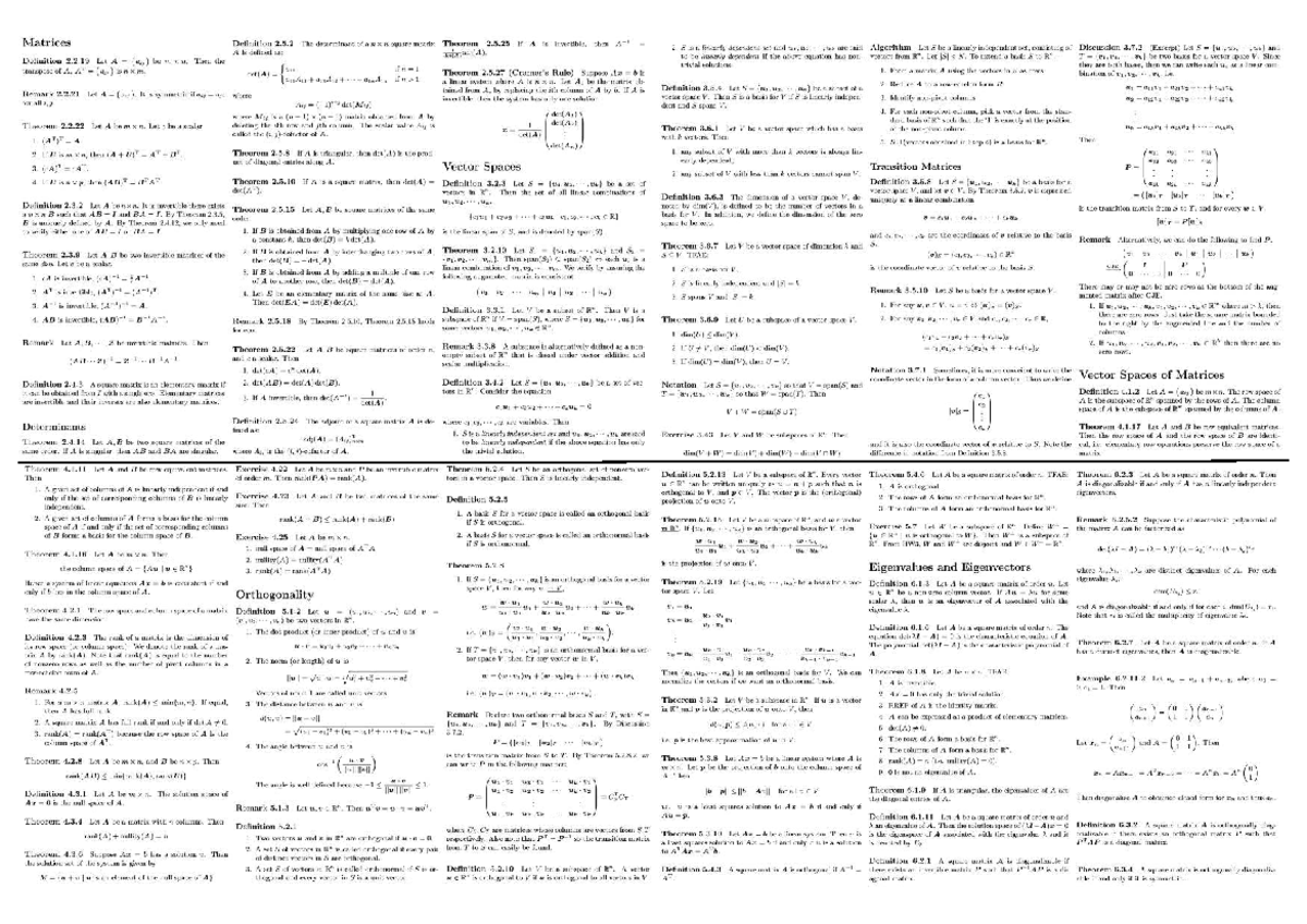 Final Exam Cheatsheet for Matrices and Vector Spaces - Studocu