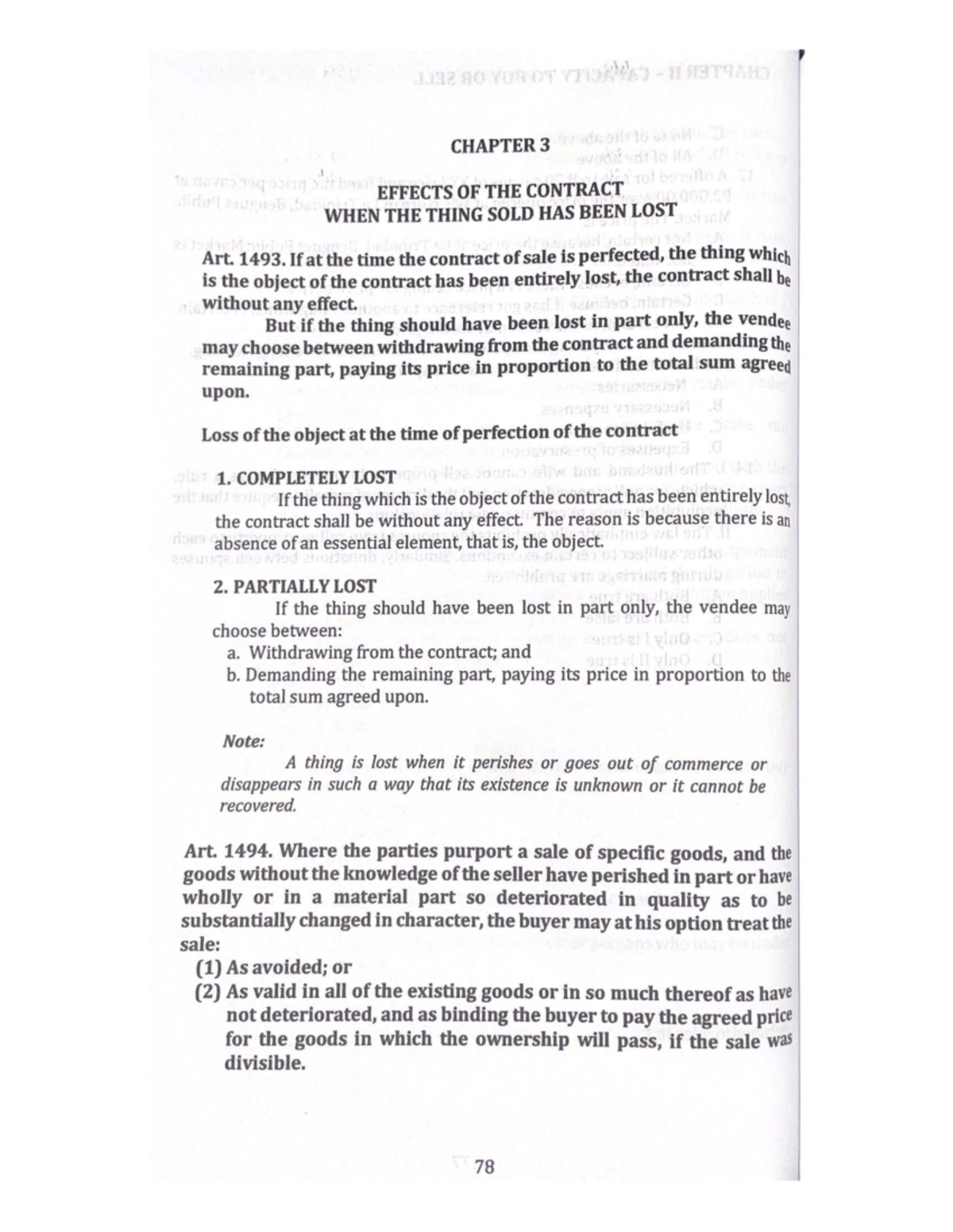 CHAPTER 3: EFFECTS OF CONTRACTS ON LOST GOODS (Art. 1493-1494) - Studocu