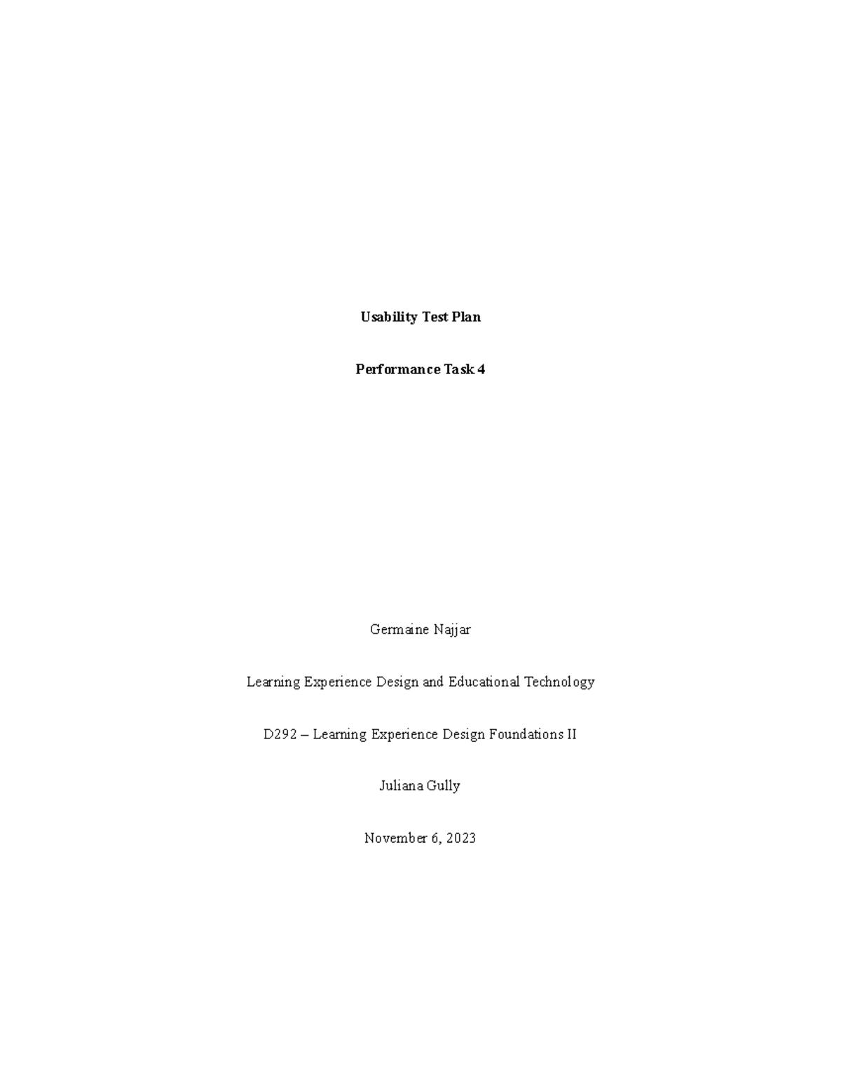 Usability Test Plan for Performance Task 4 - D292 Course - Studocu