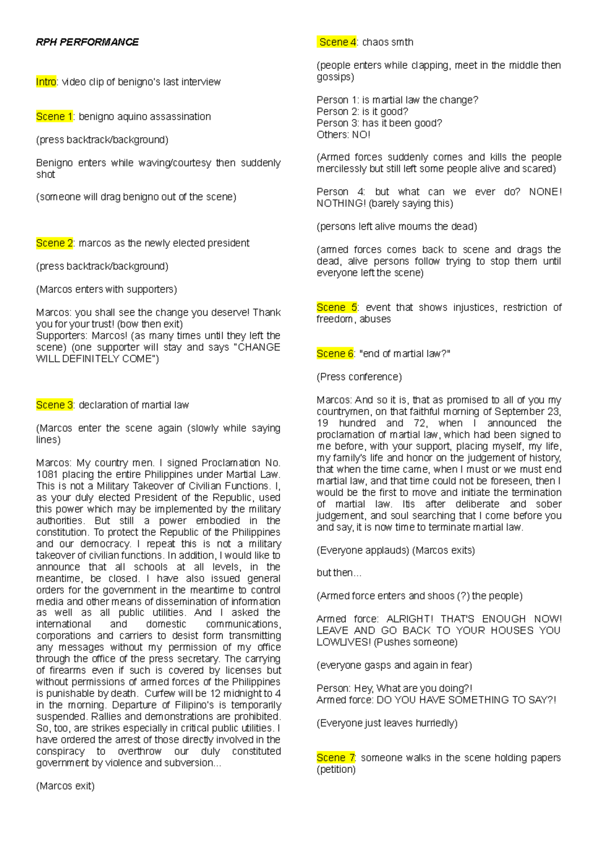 RPH- Performance Script: The Assassination of Benigno Aquino and ...