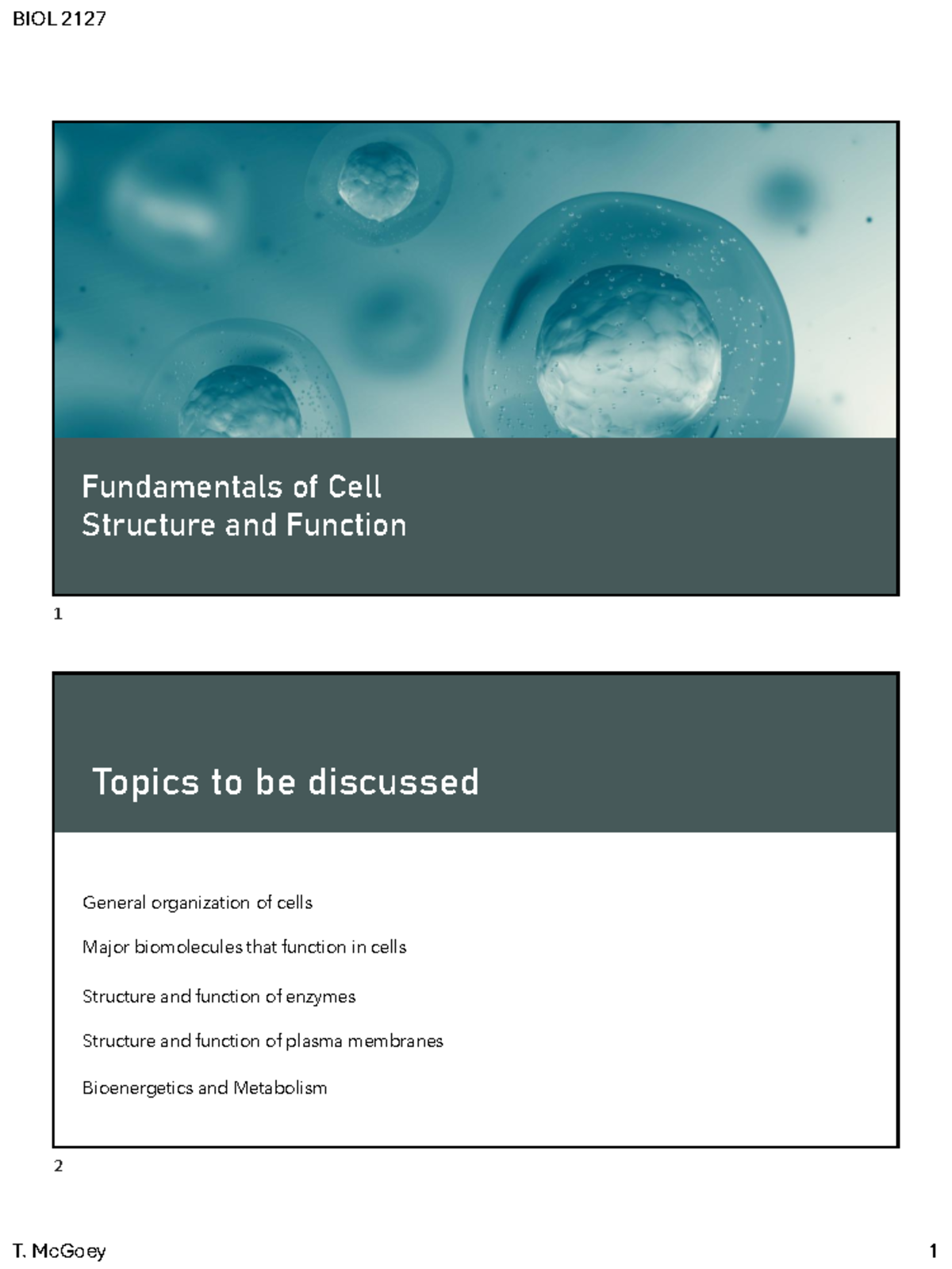 Fundamentals of Cell Structure and Function - BIOL 2127 Lecture Notes ...