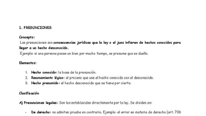 Apuntes de Derecho Procesal 3: Presunciones y Medios de Prueba - Studocu