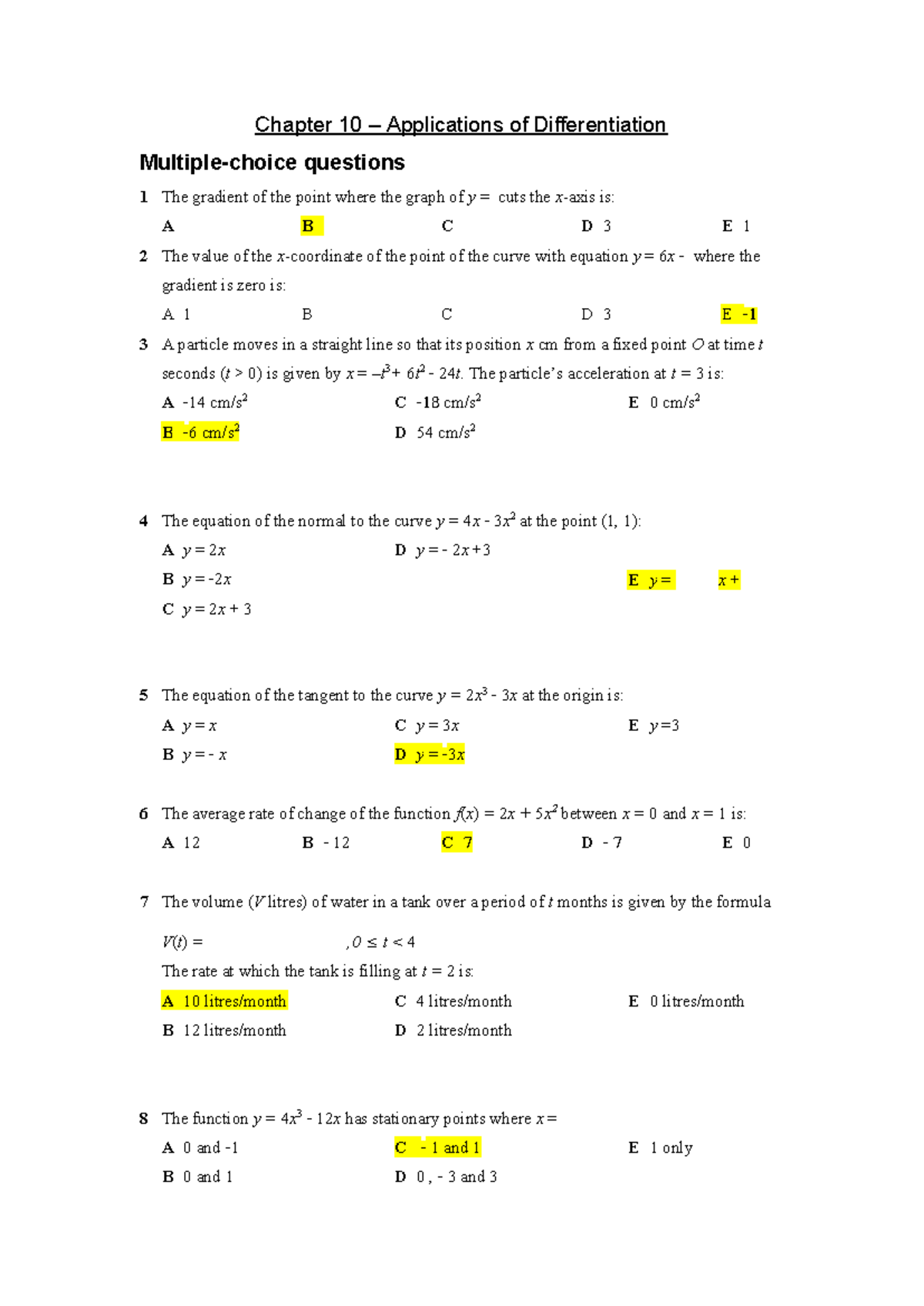 Ch10 A - Chapter 10 - Differentiation Applications and Topic Qs - Studocu