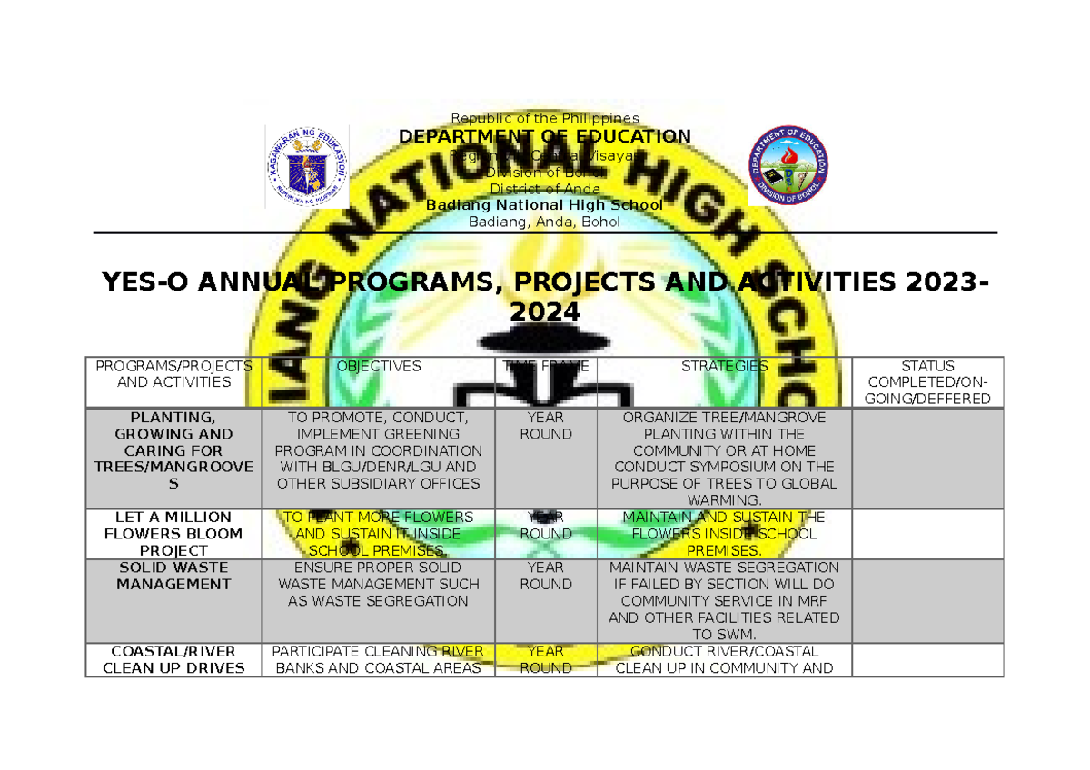 YES-O APP 2023-24: Annual Programs & Projects for Youth Environmental ...