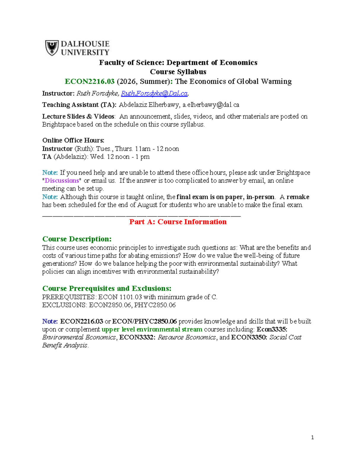 ECON2216.03 Summer 2026 Syllabus: The Economics of Global Warming - Studocu