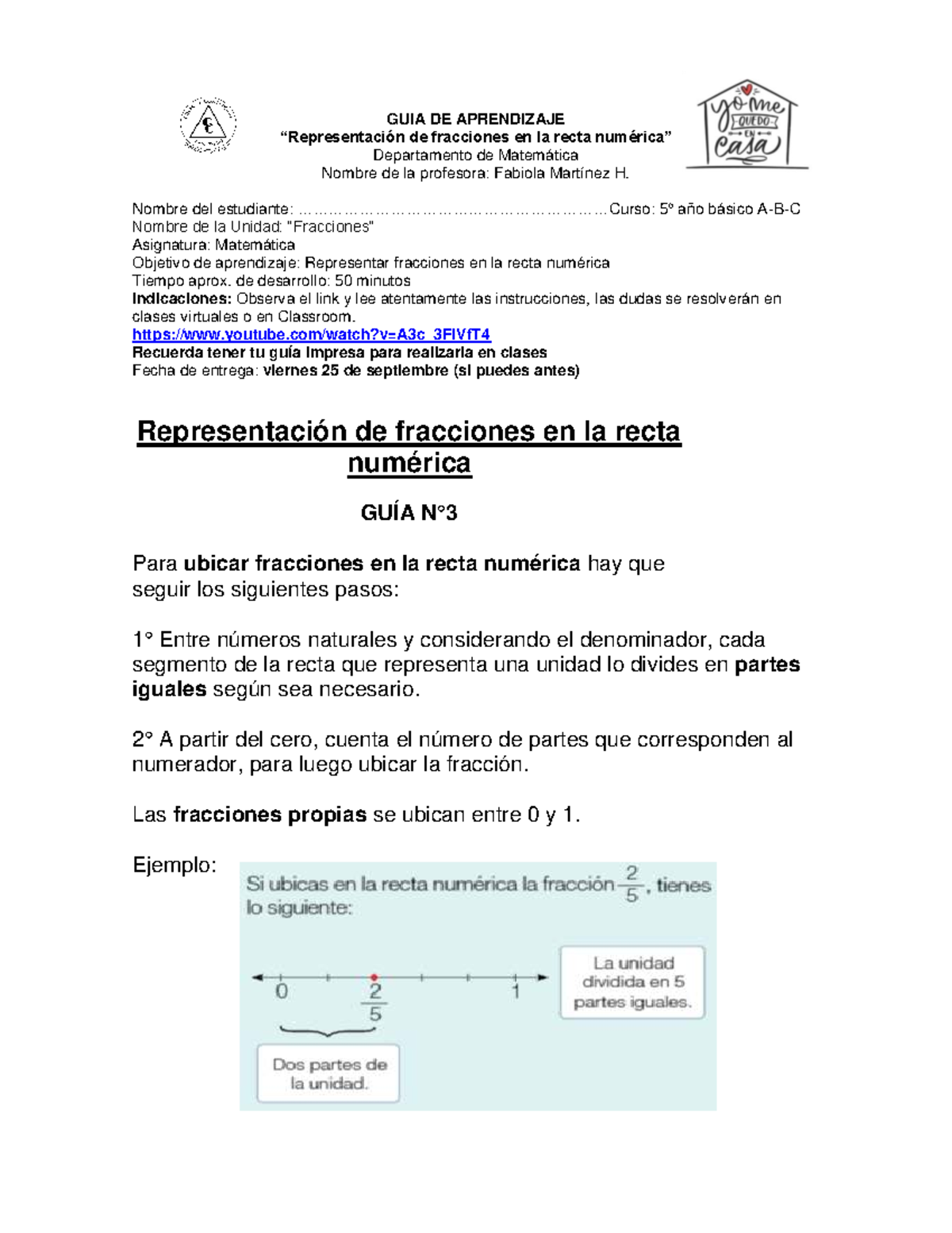 GUÍA DE APRENDIZAJE: Fracciones en la Recta Numérica - Matemática 6 ...