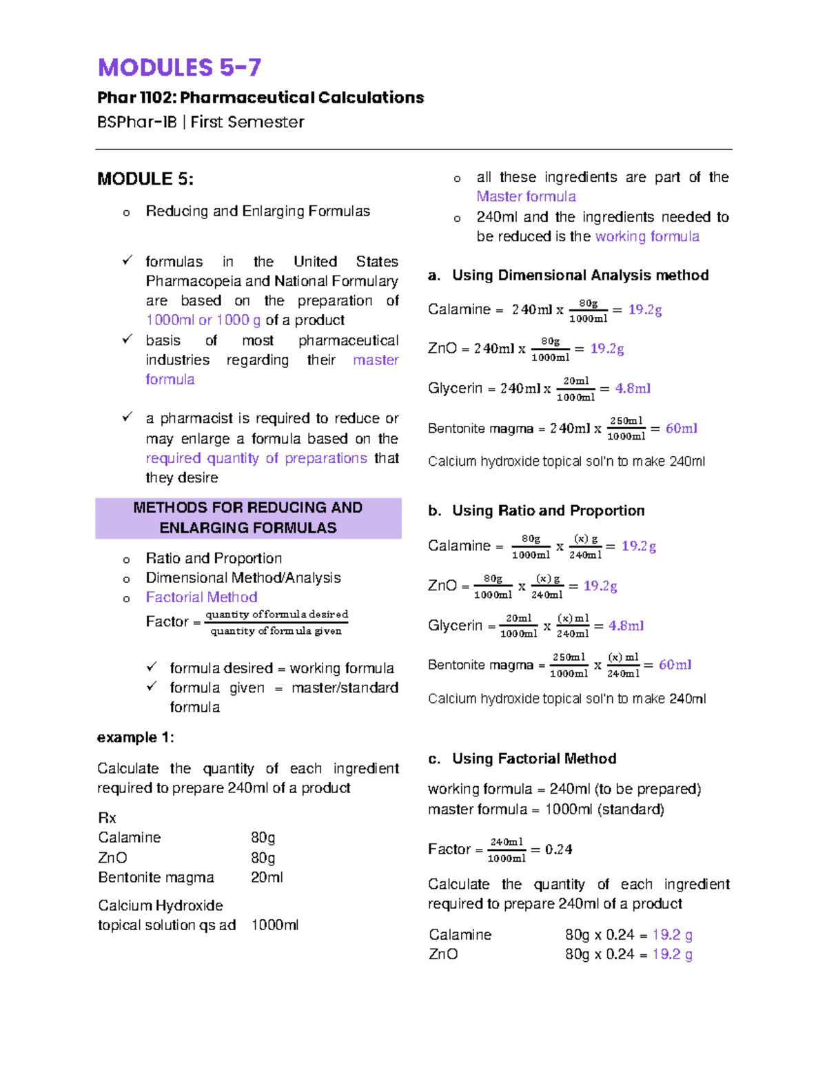 Phar 1102 (Lec) Notes on Pharmaceutical Calculations: Modules 5-7 - Studocu