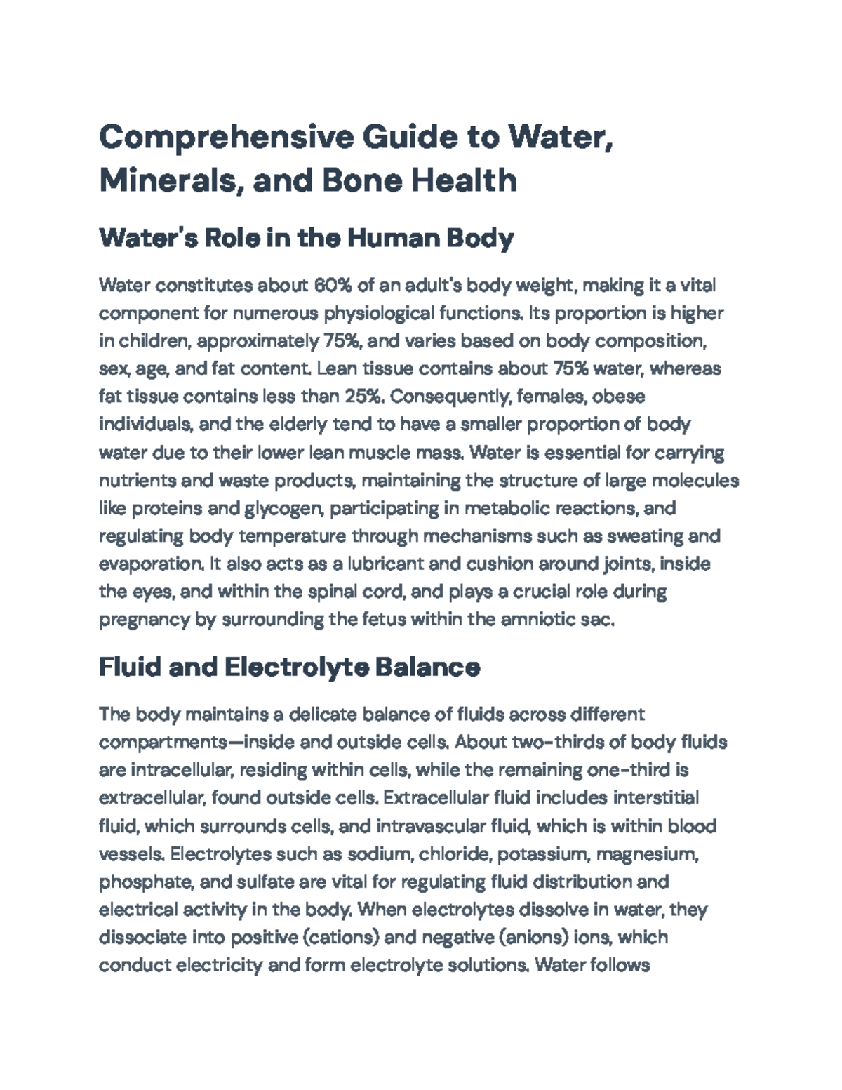 Comprehensive Overview of Water, Minerals, and Bone Health (NUTR101 ...