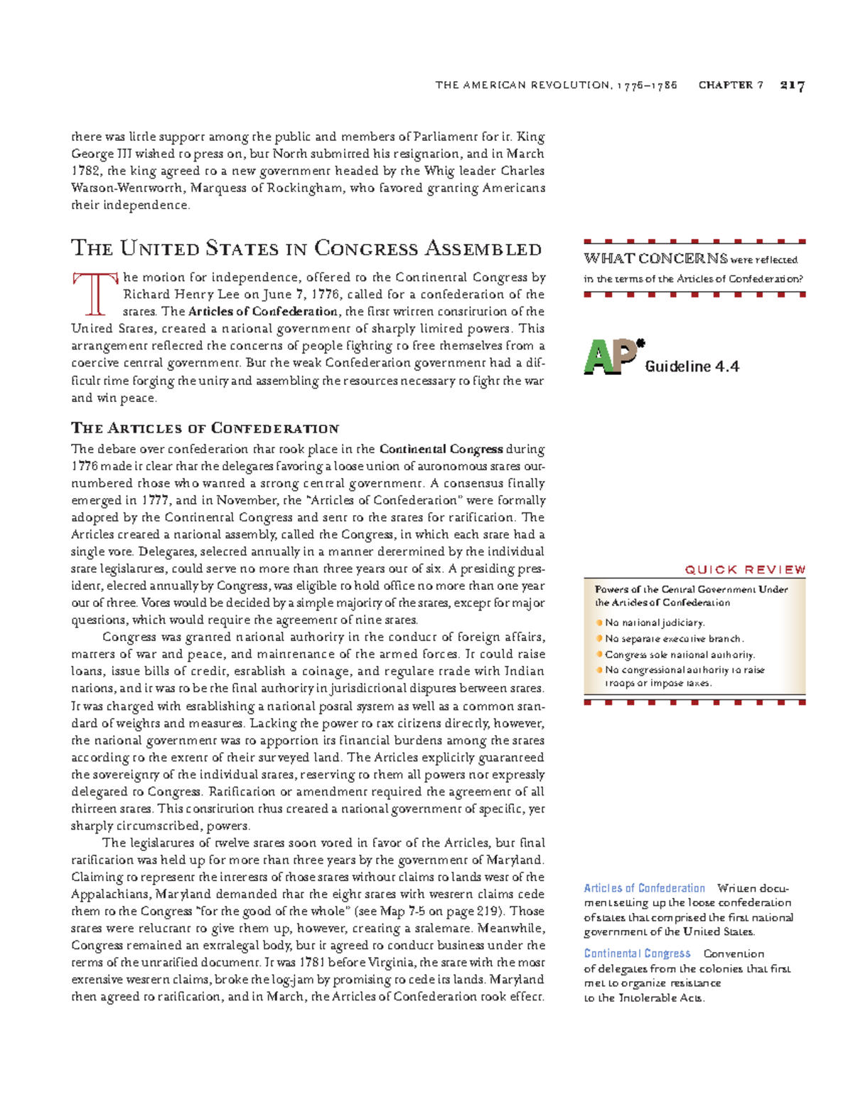 The American Revolution: Chapter 7 - Articles of Confederation (217-223 ...