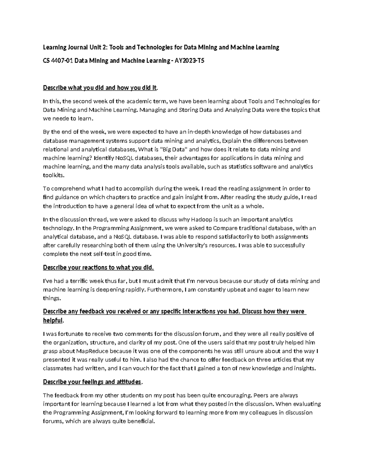 Learning Journal Unit 2: Data Mining & ML Tools Overview CS Data Mining ...