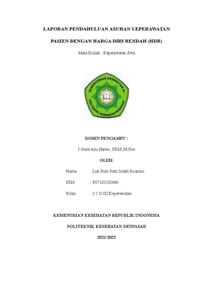 LP Waham - LAPORAN PENDAHULUAN ASUHAN KEPERAWATAN PADA PASIEN DENGAN WAHAM I. KONSEP DASAR ...