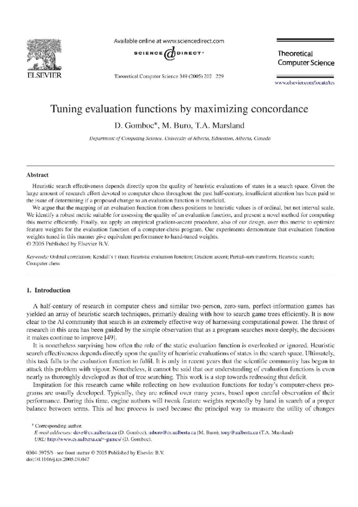 MA4TH - Tuning Evaluation Functions for Heuristic Search in Chess - Studocu