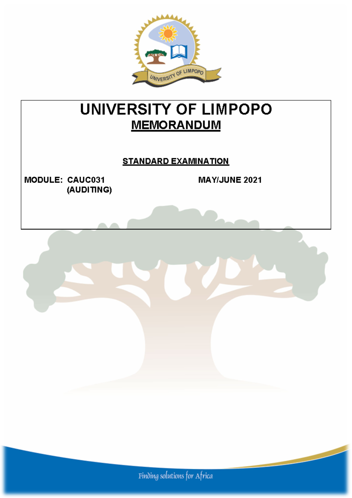 CAUC031 MEMO Standard MEMO EXAM 2021 Final - UNIVERSITY OF LIMPOPO ...