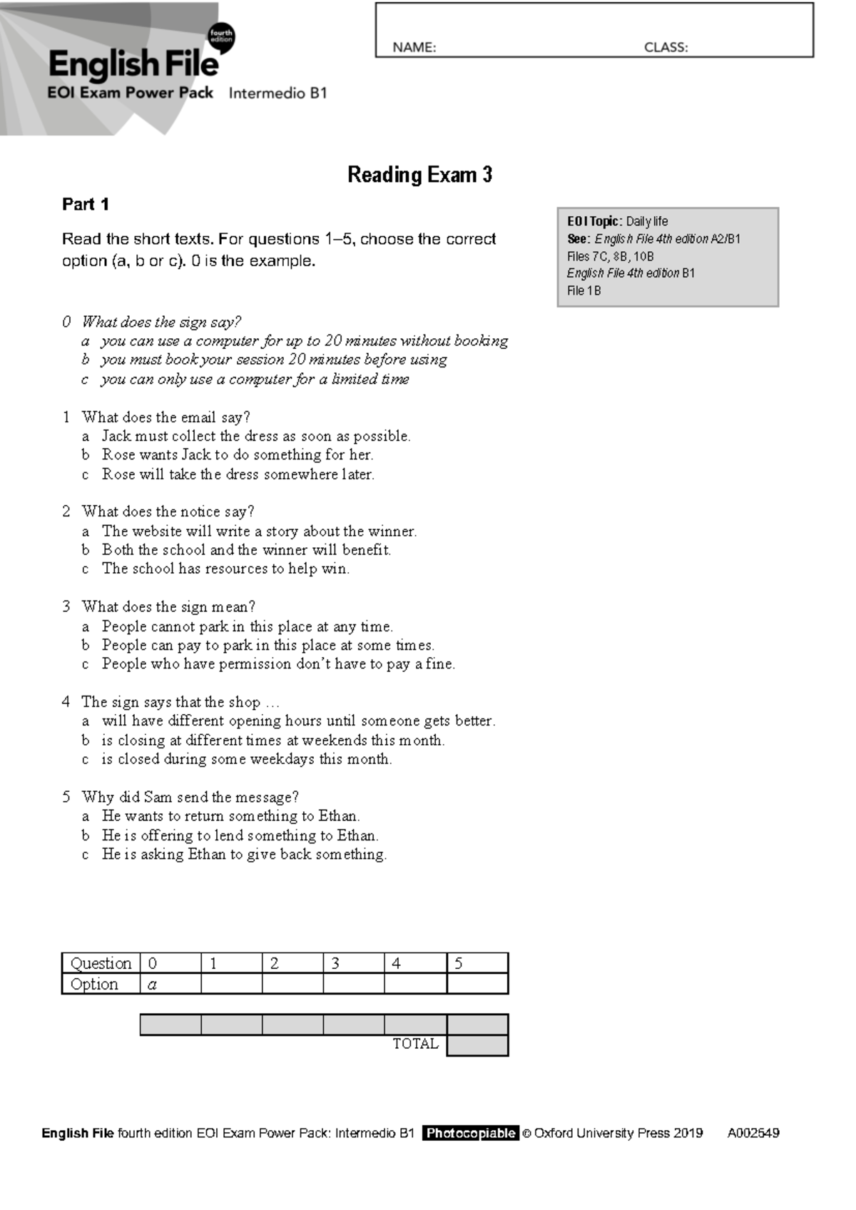 B1 Reading Exam 3: Comprehension Questions and Text Analysis - Studocu