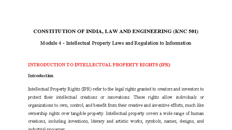 Intellectual Property Laws & RTI Overview (KNC 501) Module 4 Notes ...
