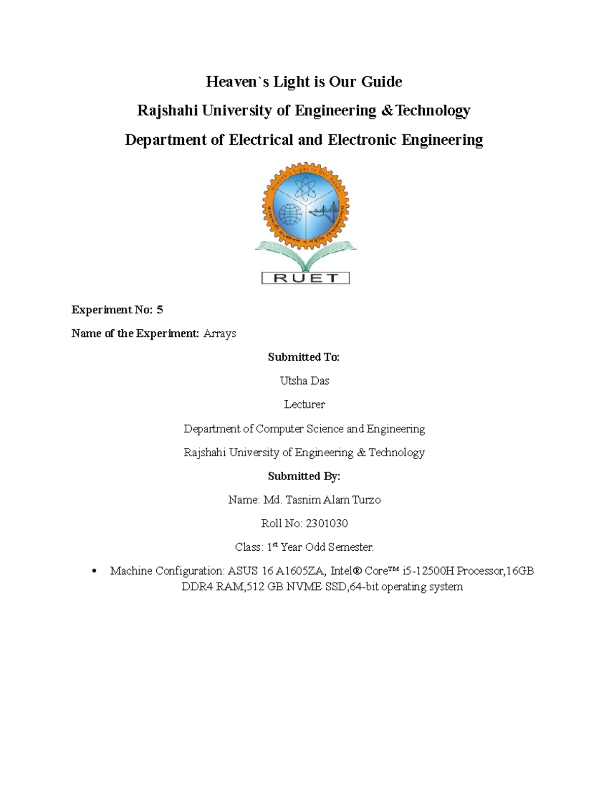Lab 5 - Assignment of cse for array - Heaven`s Light is Our Guide ...