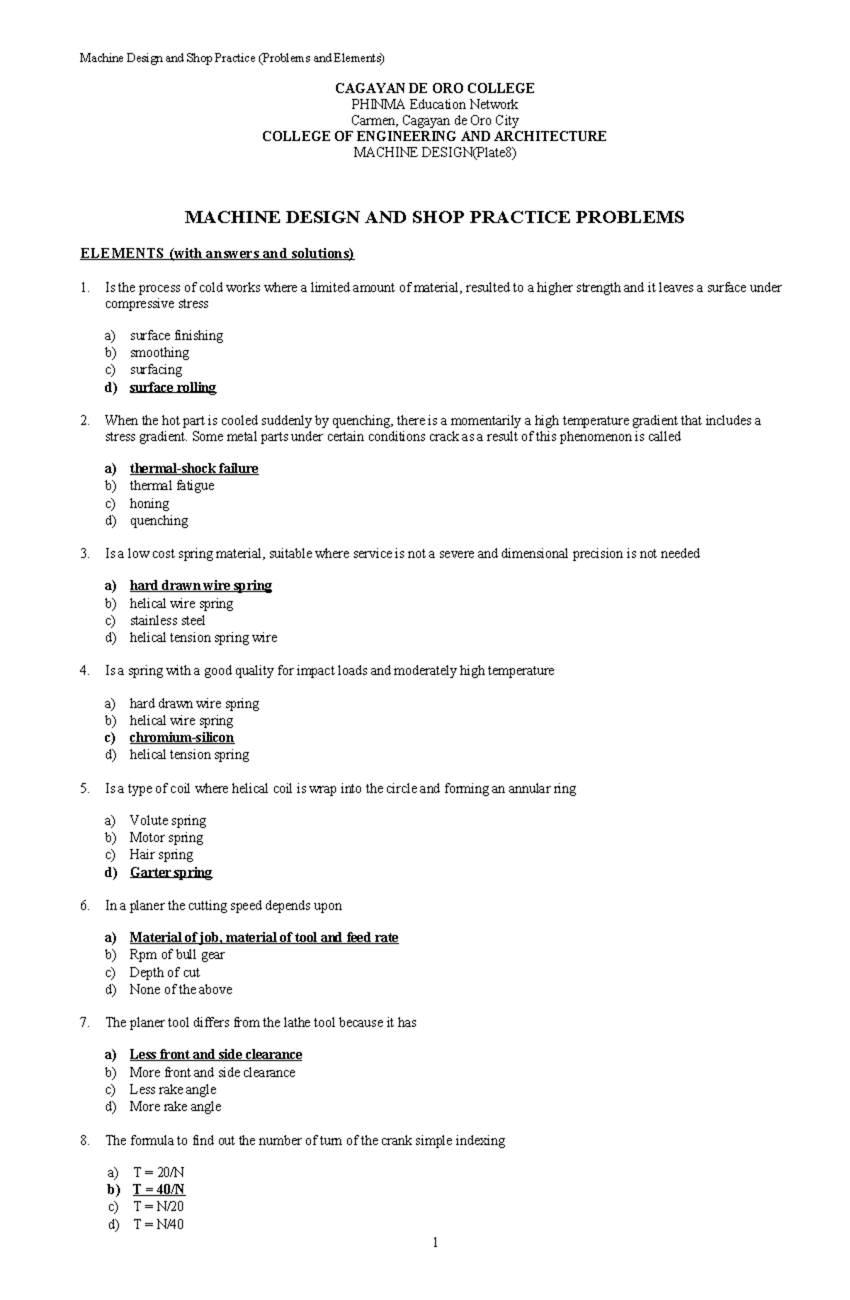 Machine Design and Shop Practice (Problems and Elements) - CAGAYAN DE ...