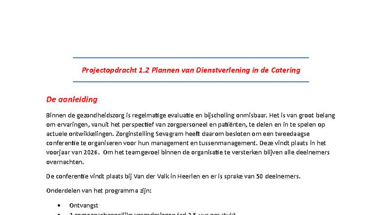Projectopdracht 1.2: Plannen van Dienstverlening voor Conferentie ...