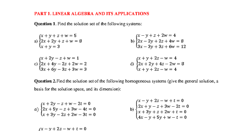Linear Algebra and Its Applications: Exercises (MATH 101) - Studocu