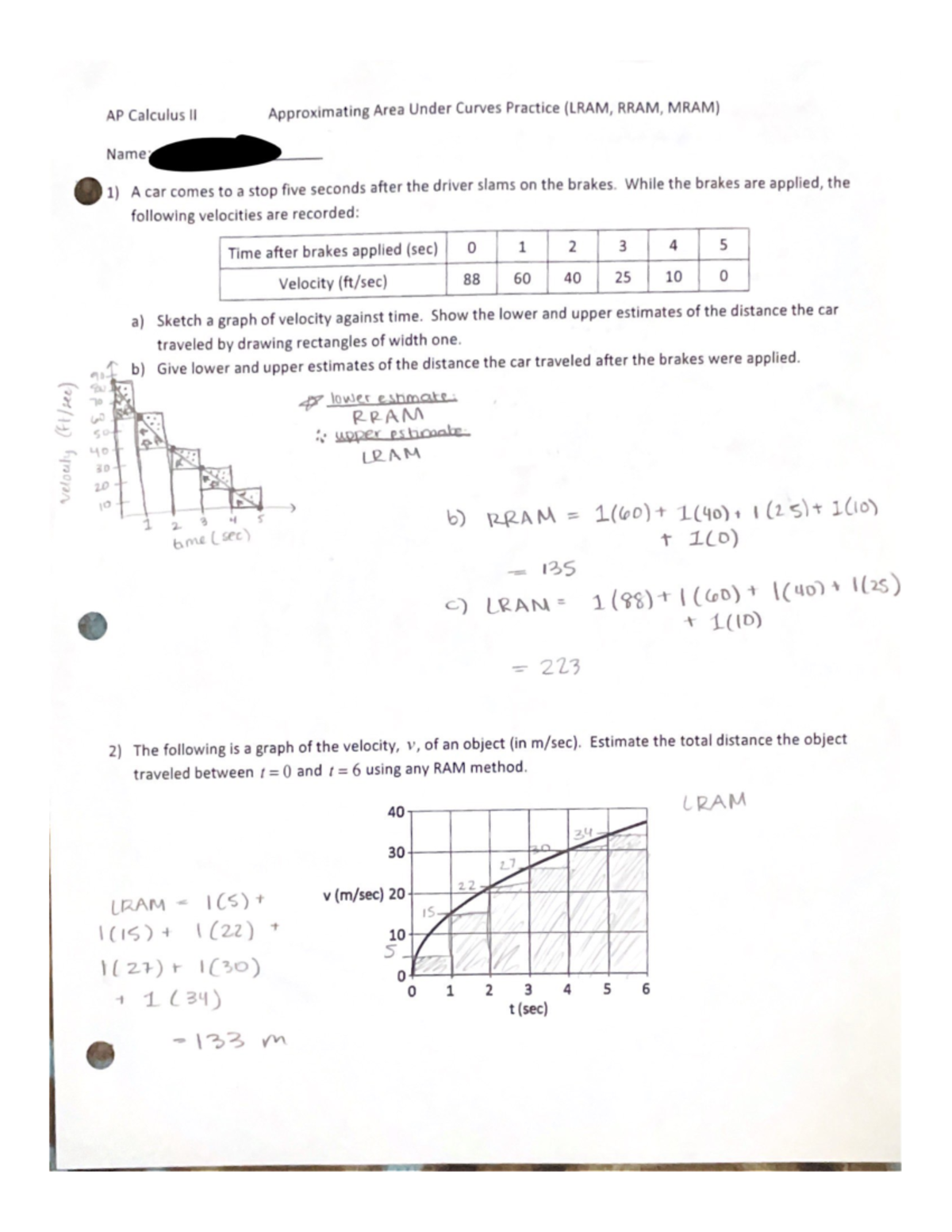 Calculus II - Approximating Area Under Curves Practice (RAMS) - While ...
