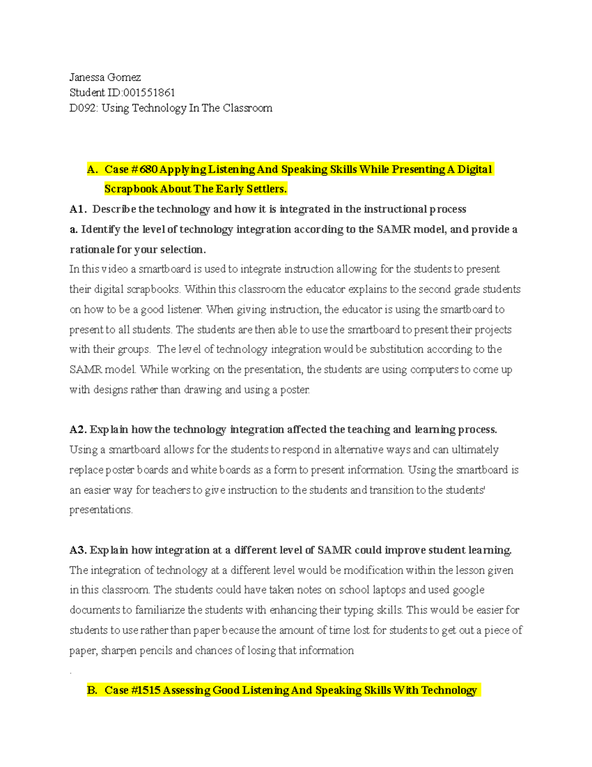 D092 Task 2 passed assignment - Janessa Gomez Student ID: D092: Using ...